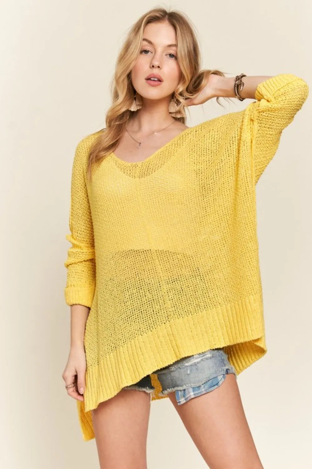 ADORA Chic Loose Fit Sweater Top with High-Low Slit – Livostyle